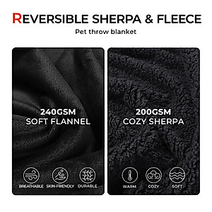 LINENLUX Large Dog Blankets Waterproof Couch Cover for Bed Pet Washable Thickened Furniture Protector Sherpa Fleece Reversible, Black 85" x 57"