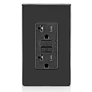 Leviton GFTR2-E Self-Test SmartlockPro Slim GFCI Tamper-Resistant Receptacle with LED Indicator, Wallplate Included, 20-Amp, Black