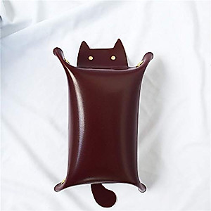 Coherny Creative Dice Cat Shape Leather Desktop Storage Tray Makeup Tray Key Coin Folding Tray Storage Box