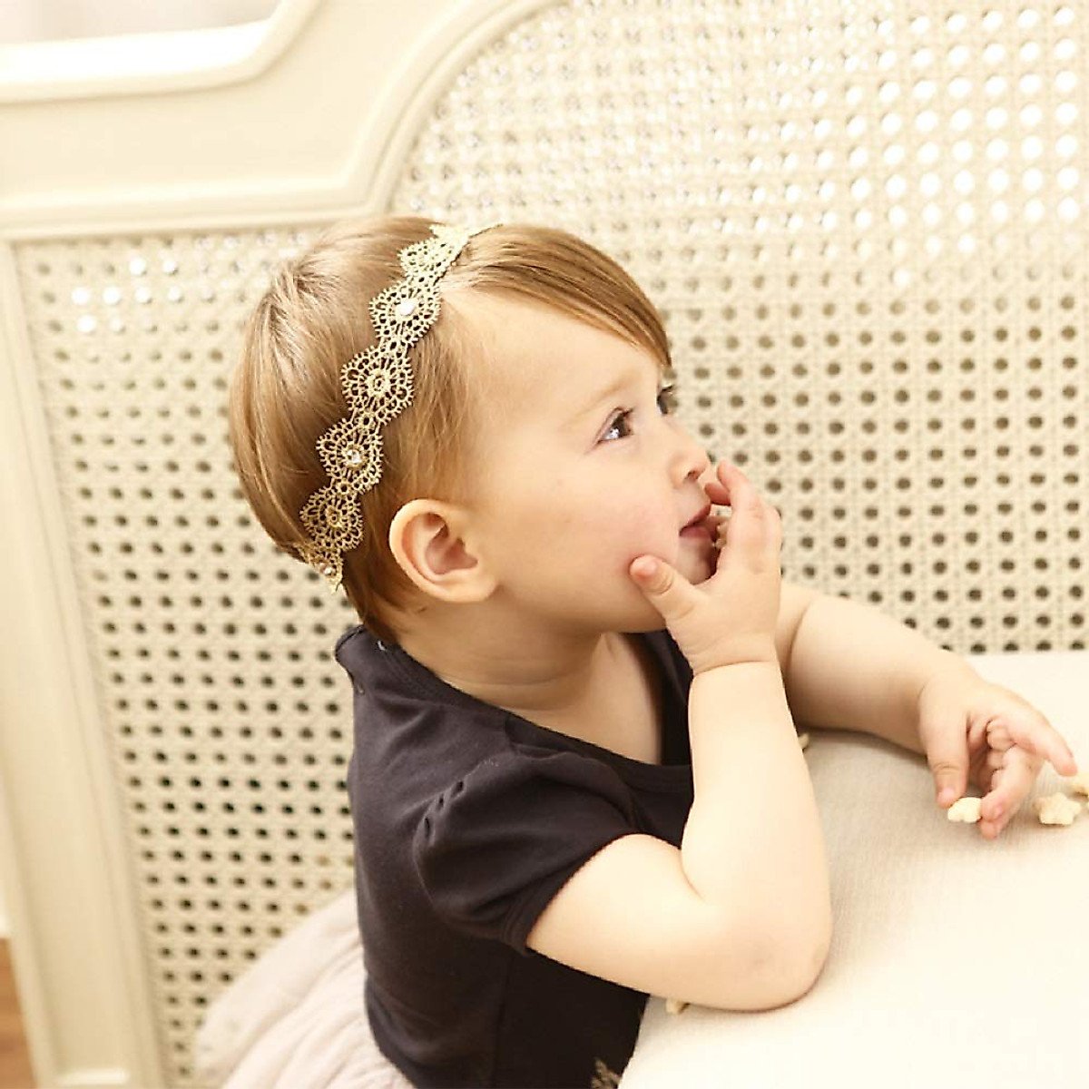 Gold Lace Flower Rhinestone Design Headpiece For Lovely Baby Princess Girls Hand Sewing Beads Hair Accessories Toddlers Headwrap for baby Girl