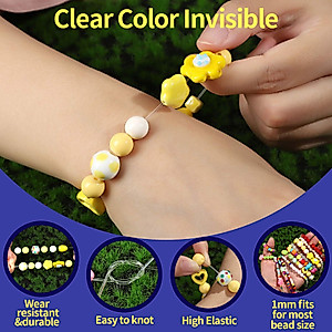 FANDAMEI 1mm Elastic Bracelet String Cord, Crystal Stretch Bead Cord for Bracelets Jewelry Making, Clear Stretchy Elastic String for Beading, Transparent Thread for Bracelet Necklace Making