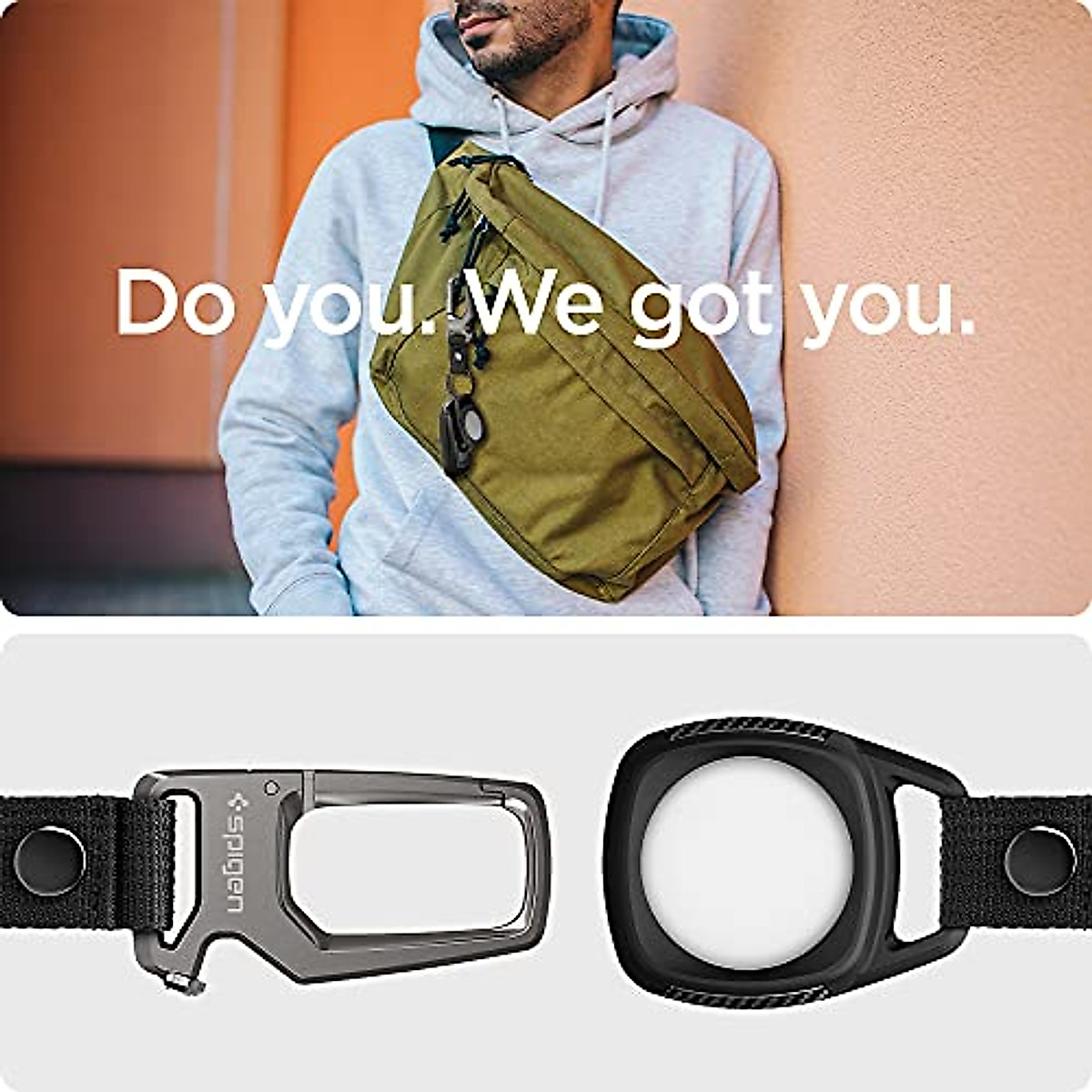 Spigen Rugged Armor Compatible with Apple AirTag Case Cover AirTag Holder Designed for AirTag Keychain Ring (2021) - Matte Black