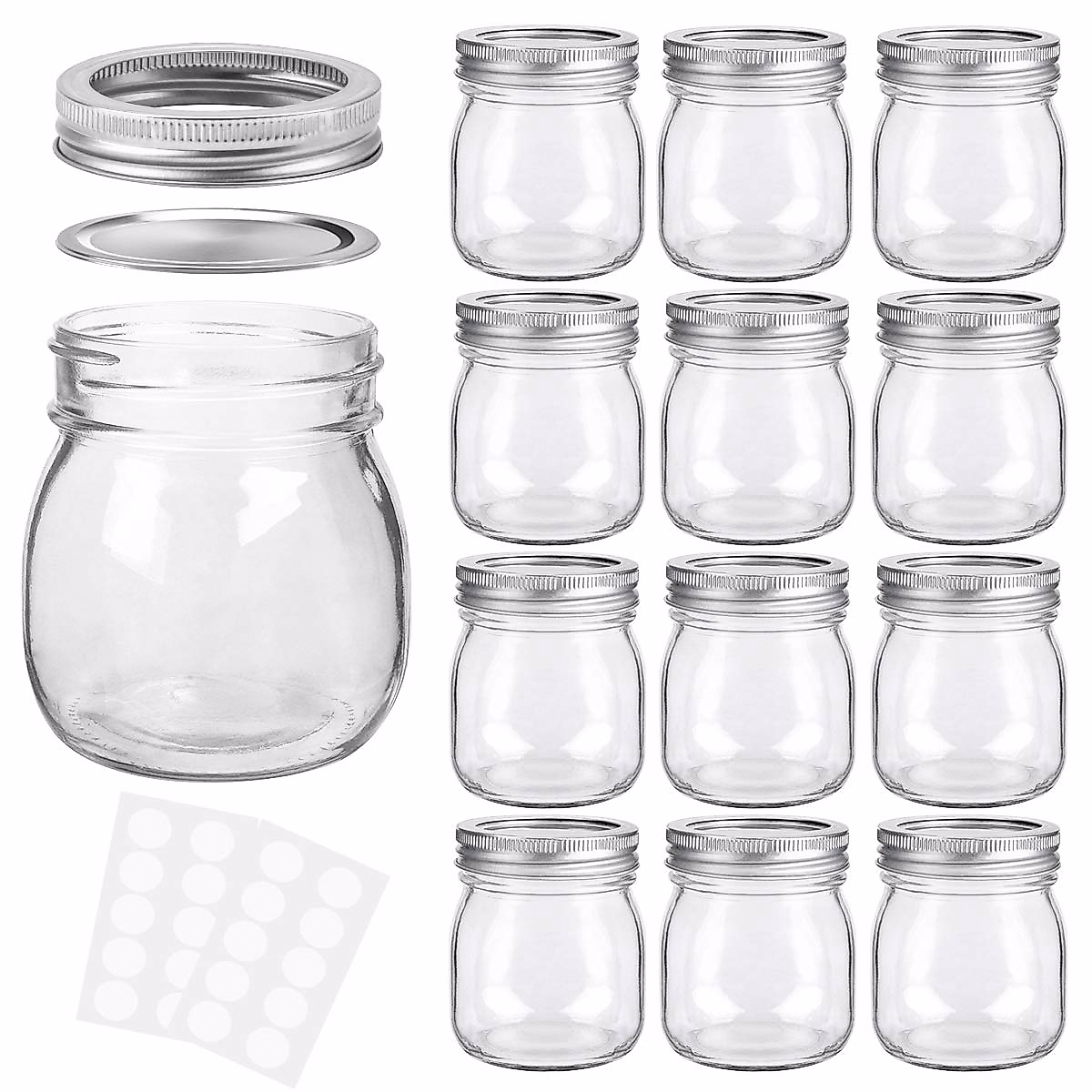 KAMOTA Mason Jars 10 oz With Regular Lids and Bands, Ideal for Jam, Honey, Wedding Favors, Shower Favors,DIY Spice Jars, 12 PACK, 20 Whiteboard Labels Included