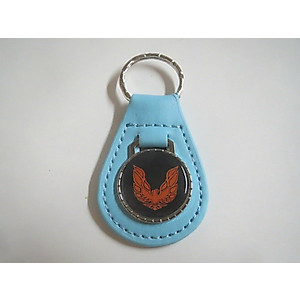 FIREBIRD OR TRANS-AM ORANGE BIRD LOGO LEATHER KEYCHAIN - LIGHT BLUE
