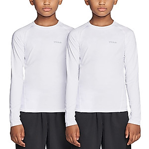 TSLA Kid's & Boy's Cool Dry Long Sleeve Compression Shirts, Athletic Workout Shirt, Sports Base Layer T-Shirt, 2pack Off White/Off White, 20