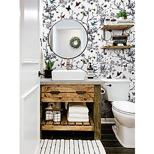 Orainege Peel and Stick Wallpaper Black and White Floral Wallpaper Self Adhesive Removable Wallpaper Floral Contact Paper Mural Wall Decorative 15.7in x118.1in