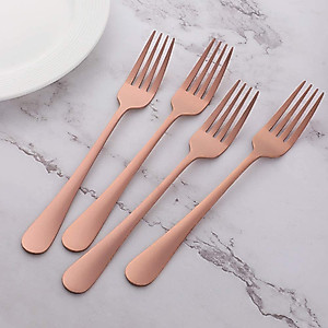 MINGYU Dinner Forks Stainless Steel Set of 12 - Rose Gold 8 Inches Food Grade Titanium Fork Silverware Set Salad Forks Flatware Sets Dishwasher Safe for Home Kitchen Restaurant