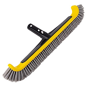 POOLAZA Pool Brush, Heavy Duty Pool Brushes for Cleaning Pool Walls Steps & Corners, Aluminum Structure Pool Brush Head for Inground Pools, Premium Nylon Bristle Swimming Pool Brush with EZ Clip
