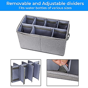 Puricon Water Bottle Storage Containers with Dividers, Drinkware Bottle Boxes Case with Lid for Kitchen Cabinet Cardboard Pantry Shelf -Grey