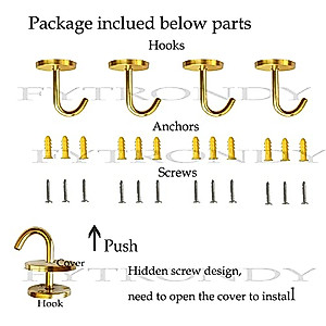 FYTRONDY Golden Edition Stainless Steel Screws Mount Ceiling Hooks, Coat Hanger (2 INCH, 4 Pack)