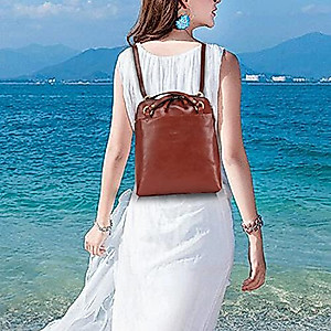 Banuce Fashion Italian Leather Convertible Backpack Purse for Women Small Shoulder Bag for 9.7 Inch iPad School Daypack Brown