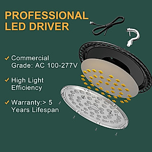 ACOHOOK 300W UFO LED High Bay Light, 45000lm (Eqv.1200W MH/HPS) High Bay LED Shop Lights, 5000K US Plug Commercial Warehouse/Workshop/Wet Location Area Light -6Pack