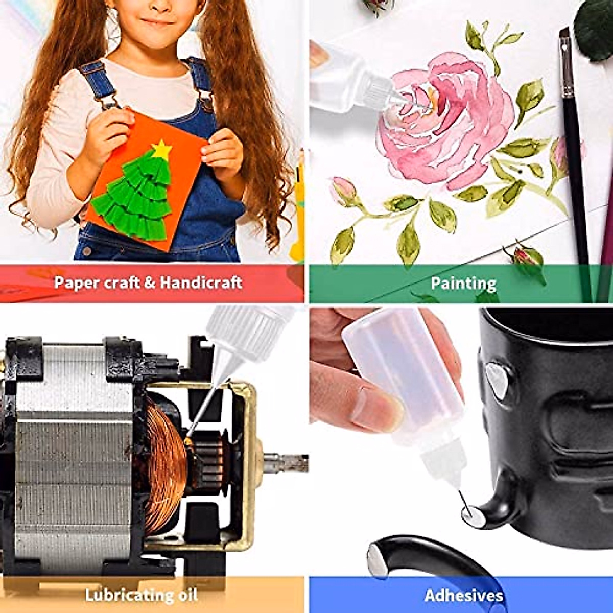 6 Pcs 4 Ounce Needle Tip Glue Bottle 120ml Plastic Dropper Bottles Multicolor Lid with 2 Pcs Mini Funnel for Small Gluing Projects, Paper Quilling DIY Craft, Acrylic Painting