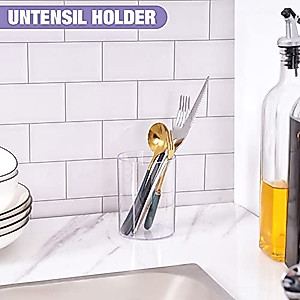 NiOffice Stylish Clear Acrylic Desk Organizer Pen and Pencil Holders Set of 3, Round Makeup Brush Storage Perfect for Home, School and Office Supplies