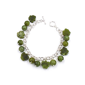 J.C. Walsh and Sons Ltd Irish Connemara Marble: Sterling Silver Charm Bracelet ~ Shamrocks & Beads
