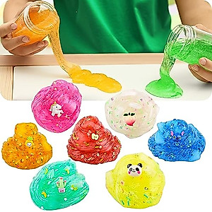 MKAKJWAW Clear Slime Kit 7 Pack Crystal Clear Set, Apple Peach Clear Slime Green Clear Slime, Soft Jelly Clear Slime Pack for Kids Easter Halloween for Girls Boys