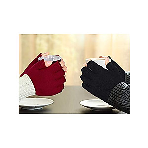 SATINIOR 3 Pairs Women Fingerless Gloves Winter Half Finger Knit Gloves for Women Men(Black, Dark Grey and Dark)