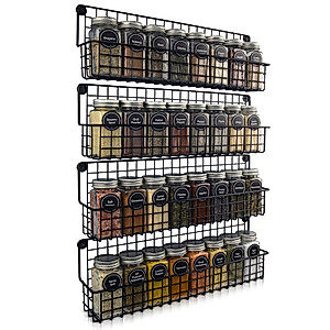 ZICOTO Farmhouse Style Hanging Spice Racks For Wall Mount - Easy To Install Set of 4 Space Saving Racks - The Ideal Seasoning Organizer For Your Kitchen