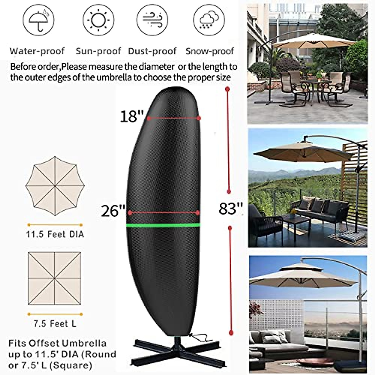 Patio Umbrella Parasol Cover-600D Waterproof Offset Banana Style Umbrella Cover,Parasol umbrella covers for outdoor umbrellas,Cantilever umbrella covers