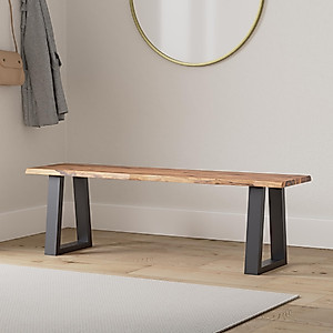 vidaXL Dining Bench, Entryway Bench with Metal Support, Accent Table Bench for Kitchen Dining Room Living Room Hallway, Solid Wood Acacia