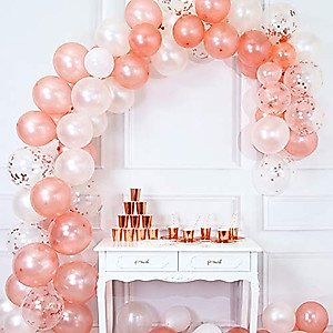 Larchio Rose Gold Balloon Arch Kit, Balloon Garland Rose Gold Confetti Balloons and White Balloons, Balloon Tie and Tape for Birthday Wedding Party Decoration