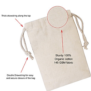 BigLotBags Cotton Muslin Bags, 100% Organic Cotton with Double Drawstring. Premium Quality Reusable Eco-Friendly Natural Muslin Bags. (10, 12 x 16 Inches)