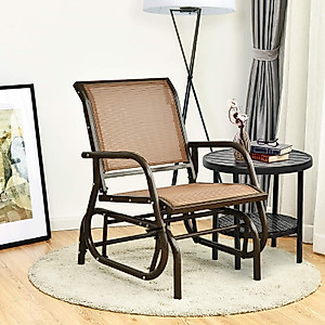 Giantex Swing Glider Chair W/Study Metal Frame Comfortable Patio Chair Love-Seat for Garden, Porch, Backyard, Poolside, Lawn Outdoor Rocking Chair (1, Brown)