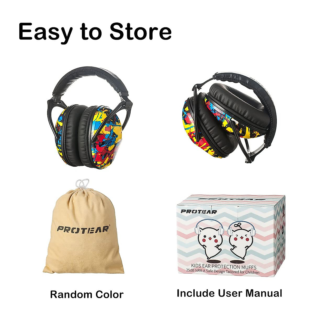 PROTEAR Kids Noise Cancelling Headphones,25dB NRR Hearing Protection,Noise Reduction,Sound Proof for Kids,Toddler Earmuffs for Concert,Airplane,Autism,Monster Jam,Travel,School(Ink-splash)