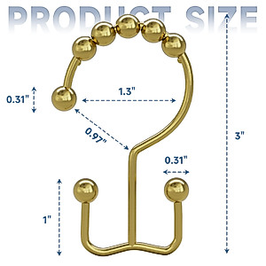 Titanker Gold Shower Curtain Hooks Rings, Rust-Resistant Metal Double Glide Shower Hooks Rings for Bathroom Shower Curtains Rods, Set of 12 Hooks - Gold