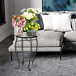 GBNIJ gt5-ly Blue Hawaii Inlaid Stained Glass Sun Mosaic Round Terrace Tavern Table, Suitable for Garden Plant Side Table​​, Any Beach Theme Decoration