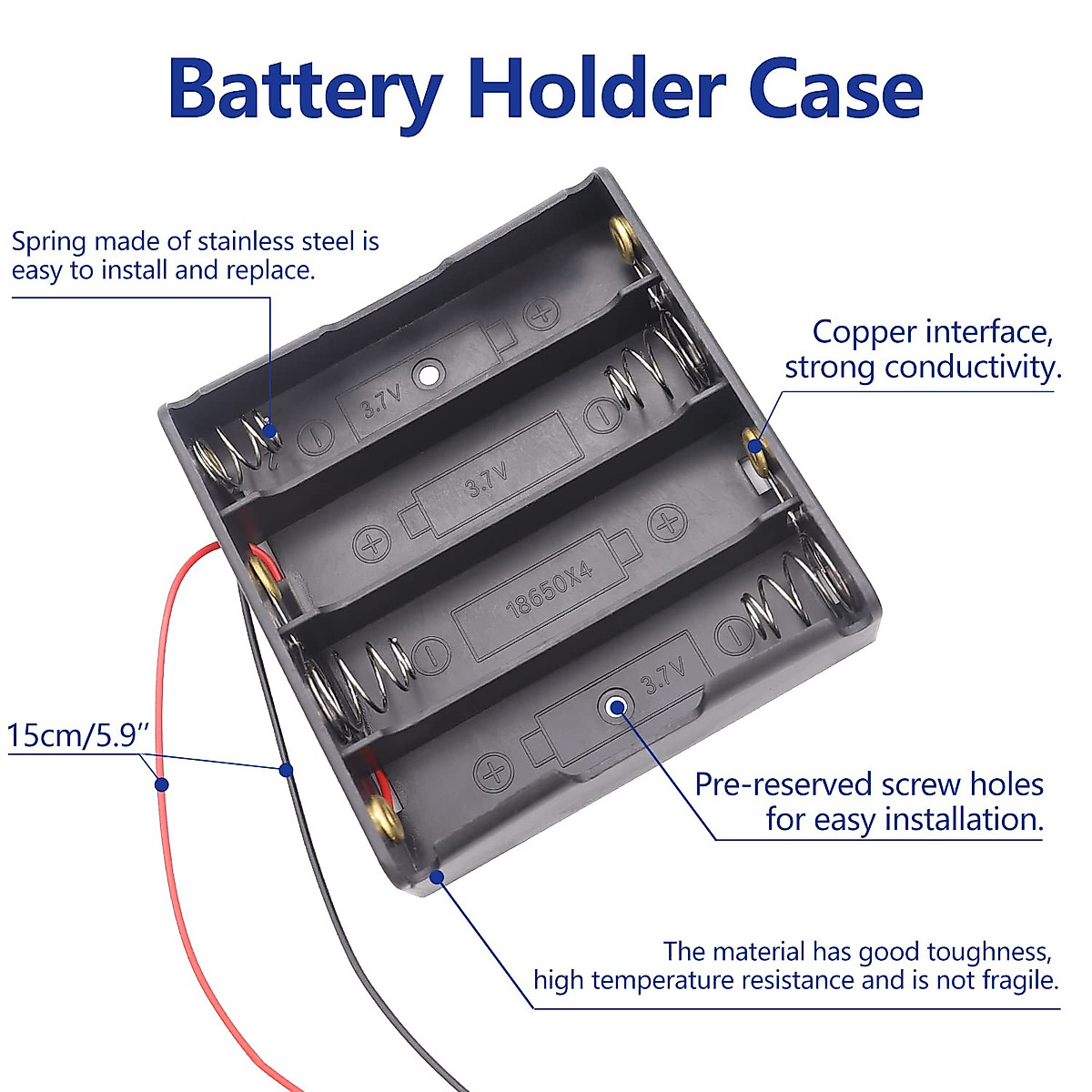 TWTADE 8PCS Battery Holder Case in Series Double 1/2/3/4 Slots 3.7V with Wire Leads for 18650 Battery I-034