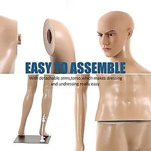 NChanmar Male Mannequin Full Body,Mannequin Body Dress Form 73 Inches Stand Adjustable Model Realistic Head Arm Rotation Metal Base