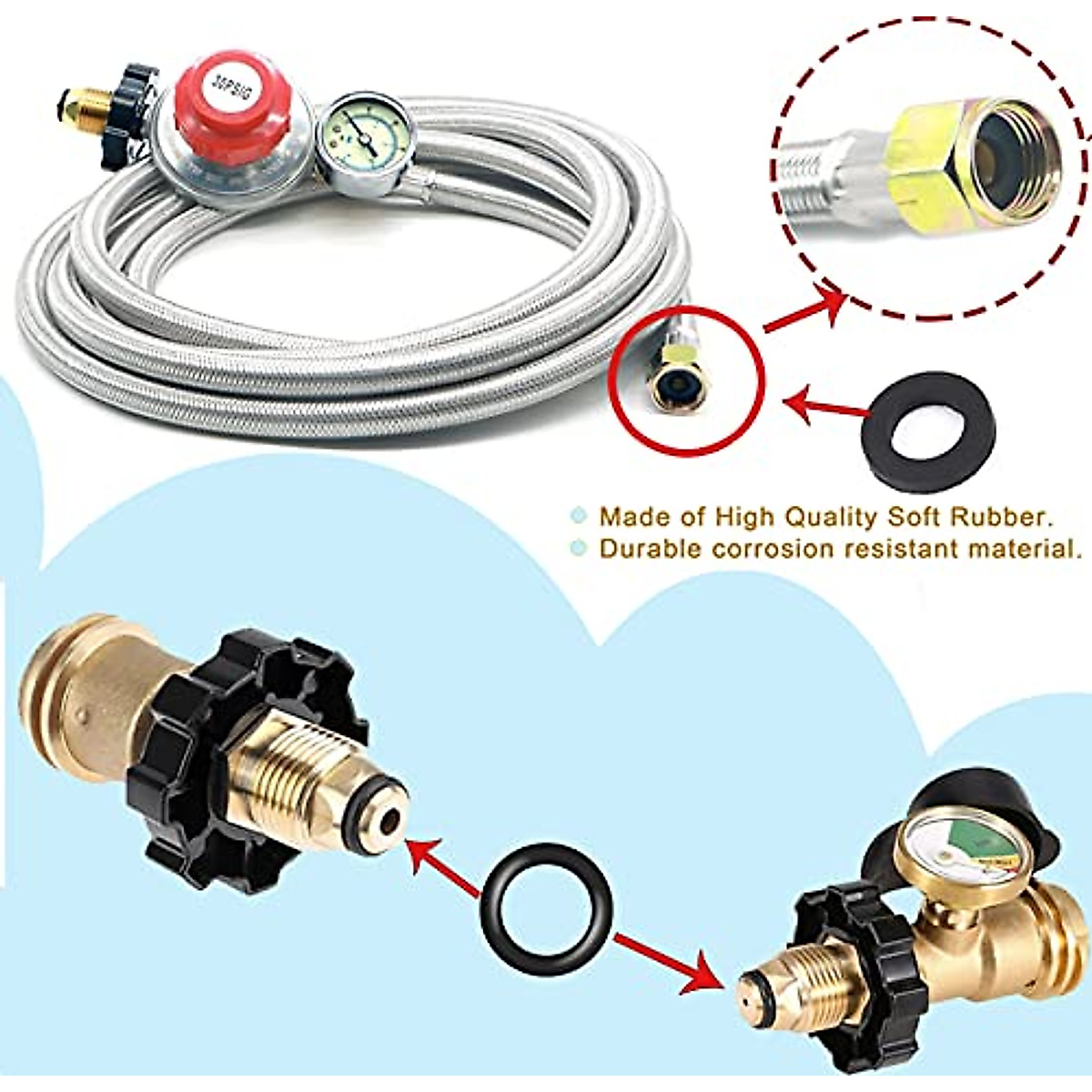 VkerQerd 30Pcs Propane Tank Gasket & O-Rings with 1Roll PTFE Thread Seal Tapes, 0.59in Propane O-Ring Adapter & 0.73 Inch Propane Pipe Hose Seal Rings Gasket for Propane Tank Cylinder POL Connector