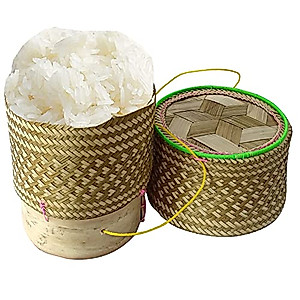 Sticky Rice Serving Basket Large Handmade ''KRA-Tip'' Thai Laos Traditional Weave Wickerwork with Vegetable Based Dye Serving Travel Picnic Keeping Sticky Rice After Steaming Warm
