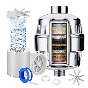 FERSTALO Shower Filter Head for Hard Water, 20-Stage Filtered Shower Head with Impeller, High Output Shower Water Filter with VC VE for Bathroom Kitchen, Improves Your Skin, Hair & Nails