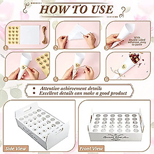 30 Pcs Party Confetti Cone Holder Box Set Stand Tray Box Petals Bouquet Candy Wedding Confetti Cones Confetti Cone Holder Favor Include Ropes, Adhesive Stickers Box and Tray