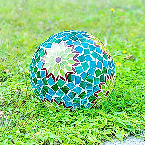 VCUTEKA Gazing Ball, Glass Mosaic Gazing Balls Sphere for Garden Lawn Outdoor Ornament Yard Decorative, 10-Inch, Flowers