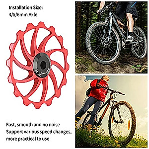 SMICH Rear Derailleur Bearing Pulley, Corrosion‑Resistant Lightweight Bikes Ceramic Bearing Pulley Guide Wheel for for Road Bike for Mountain Bike(Red)