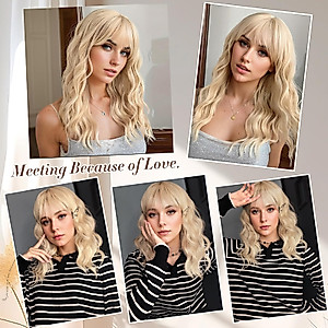 XIXIBI Blonde Wigs for Women Blonde Wig with Bangs Long Wavy Curly Wigs Natural Looking Synthetic Heat Resistant Fiber Wig for Daily Party Use (20 inch)