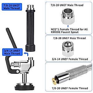 KWODE Spray Valve with Pre-rinse Hose, 38" Flexible Stainless Steel Hose with High Pressure Pre Rinse Spray Nozzle Sprayer Head Assembly Kit for Commercial Restaurant Industrial Kitchen Sink Faucet