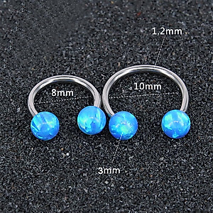 Piercingpops 4PCS 16G Surgical Steel Opal Horseshoe & Captive Bead Nose Hoop Septum Earring Eyebrow Tongue Lip Nipple Helix Tragus Piercing Rings Set (4PCS -10MM (Mix Color Horseshoe))