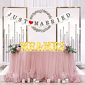 Coume Wedding Decorations Set, Mr Mrs Marquee LED Signs Just Married Banner Fairy String Light, 8.5 Inch Sign, for Table, Photo Props