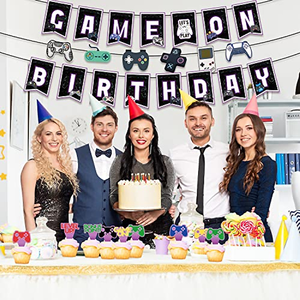 Video Game Birthday Party Decorations, Game On Birthday Party Supplies for Boys and Girls, Purple Gaming Themed Party Supplies, 52 Piece Gamer Birthday Decorations for Game Fans (Purple)