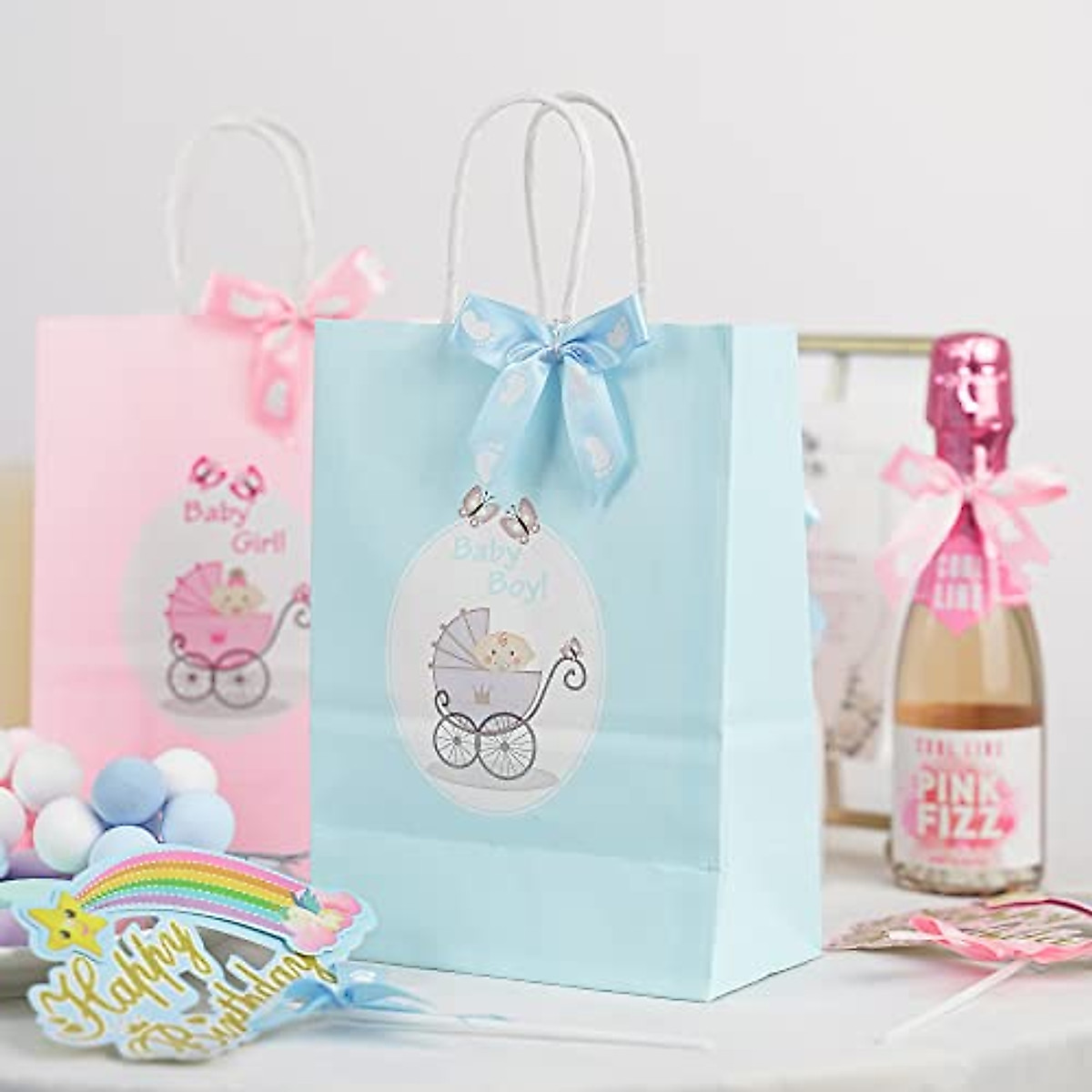 AIMUDI Baby Shower Ribbon Twist Tie Bows 2.5" Premade Blue Bows for Baby Shower Decorations for Boy Pre-Tied Baby Blue Bows for Treat Bags Ribbon for Gender Reveal Bows for Gift Wrapping - 50 Counts