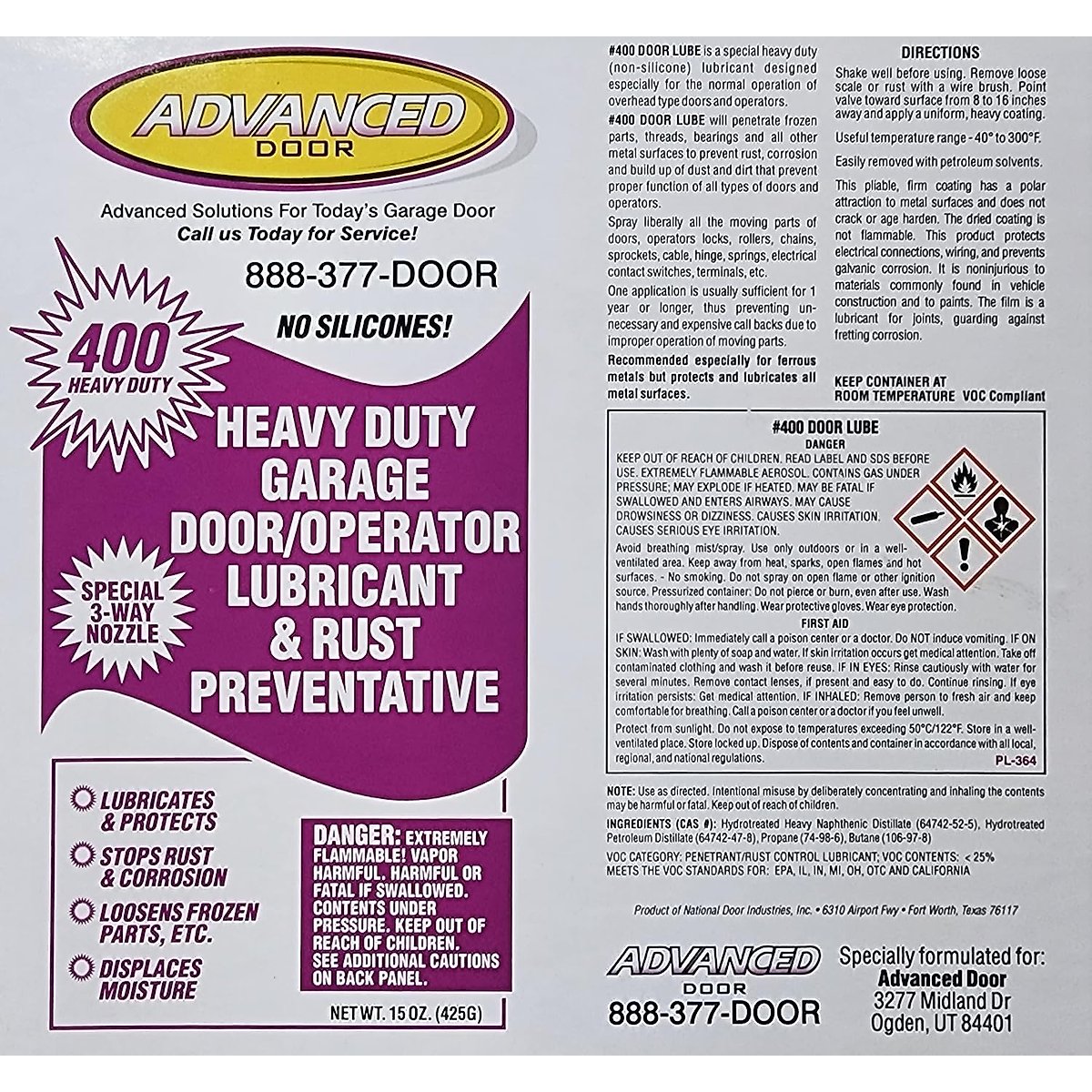 Garage Door Lube and Rust Preventative | 12' Spray Range | No Silicones | Dries Clear | Oil Based Lubricant | 15oz | Reduce Noise | Quiet Squeaks (Single)