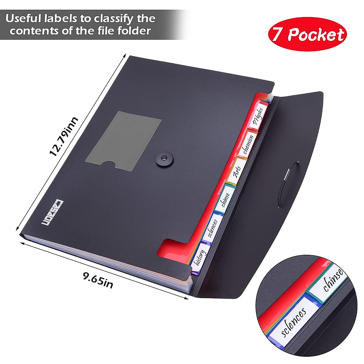 7-Pocket Expanding File 3pcs, Plastic Expandable File Folder - Black&Blue&Red
