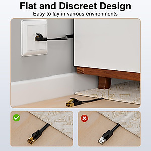 Cat 7 Ethernet Cable 2-Pack 2 FT, Cat7 Flat High Speed 10Gbps 600MHz Shielded Internet Network Patch Black Cord, Ultra Slim RJ45 LAN Cable, for PS5, Modem, Router, LAN, Computer with 25 Cable Clips