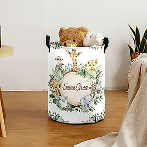 Safari Wild Animal Leaves Jungle Personalized Laundry Basket Clothes Hamper with Handles Waterproof,Custom Collapsible Laundry Storage Baskets for Bedroom,Bathroom Decorative Large Capacity