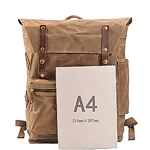 WUDON Leather Laptop Backpack for Men - Vintage Waxed Canvas Shoulder Rucksack for School Flight Hiking