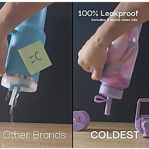 Coldest 40 oz Tumbler with Handle and Straw - 100% Spill Proof Tumbler with Straw (3 Lids) - Stainless Steel Insulated Leakproof Tumblers for Women & Men - 36 oz (Avocado Reflections)